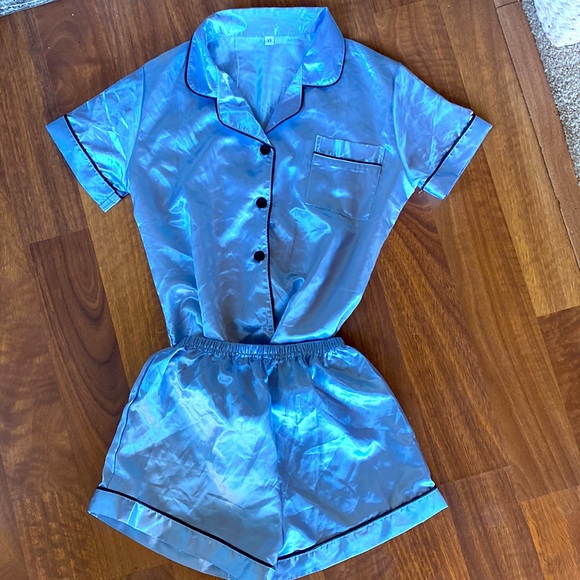 Intimates & Sleepwear | Baby Blue Satin Shirt Lounge Pj Set | Poshmark